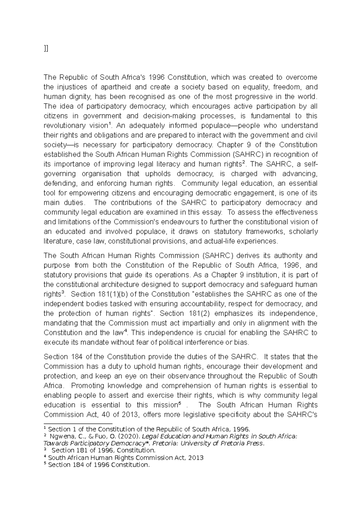 SAHRC's Role in Promoting Participatory Democracy through Legal ...