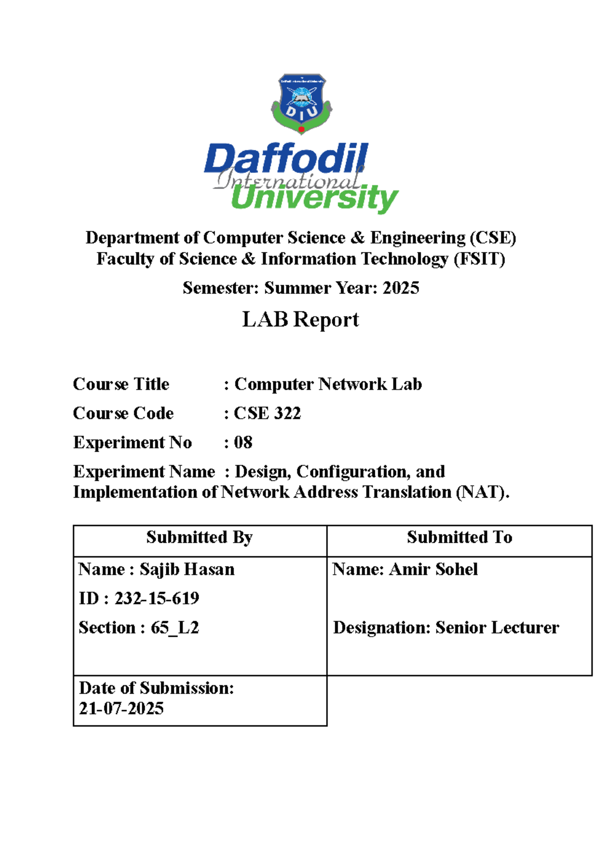 Lab Report 8: Design & Implementation of NAT (CSE 322) - Studocu