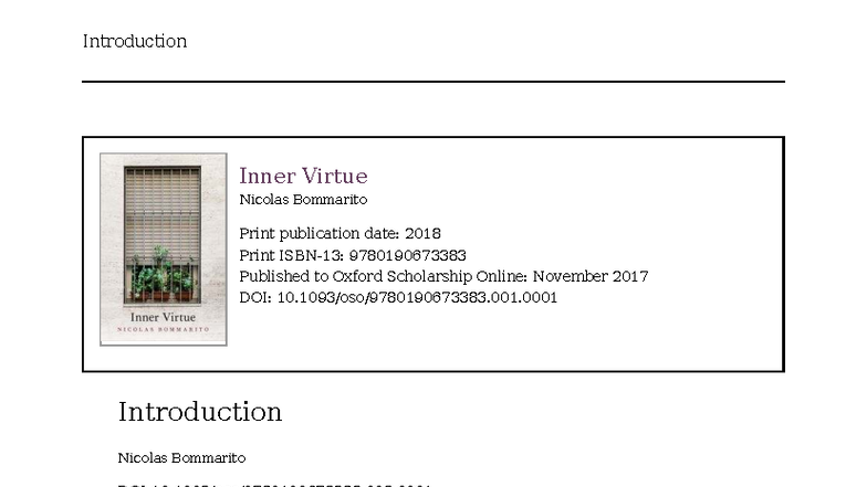 Bommarito - Inner Virtue: Exploring Moral Character and Inner States ...