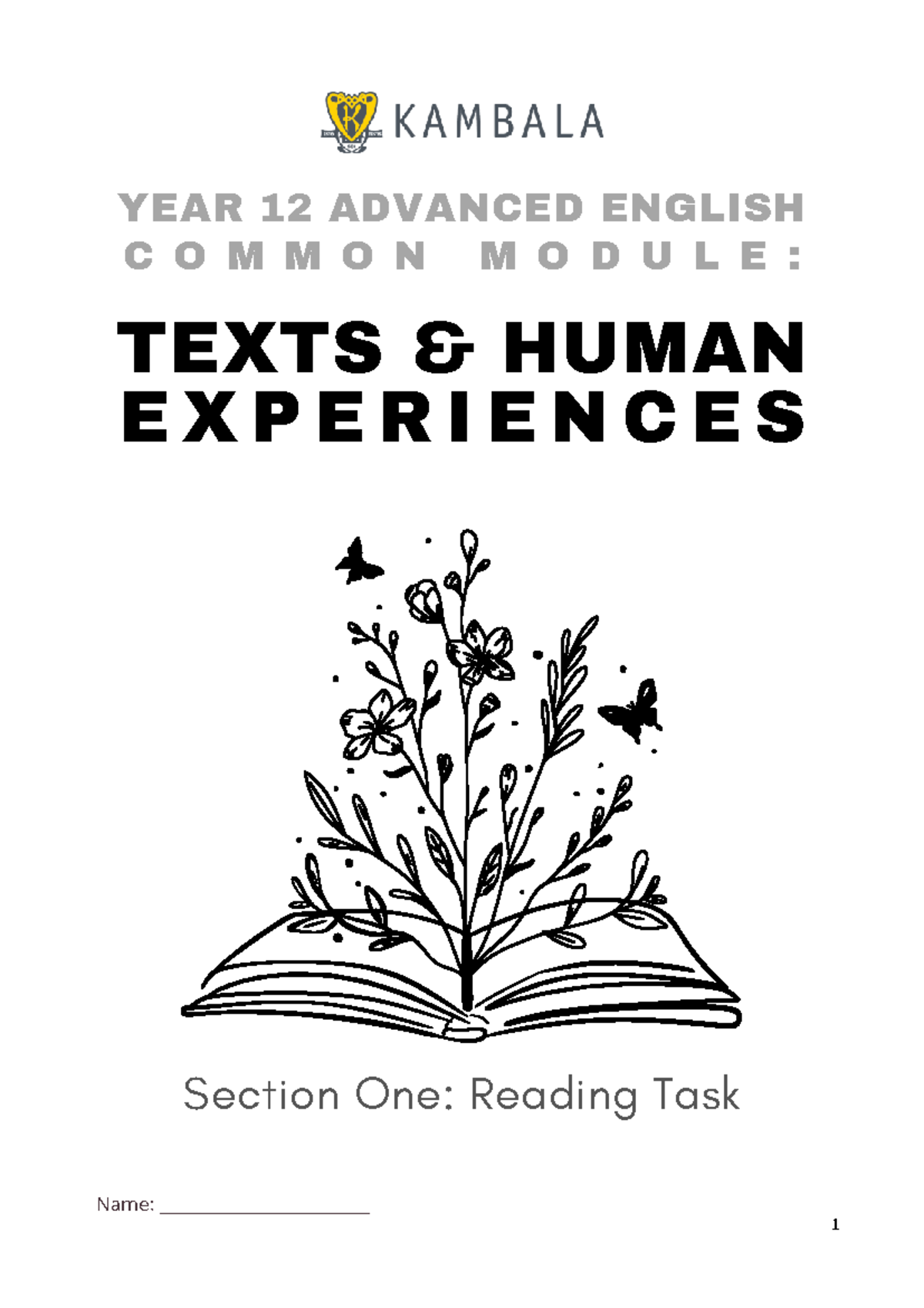 YEAR 12 ADVANCED ENGLISH: COMMON MODULE - TEXTS & HUMAN EXPERIENCES ...
