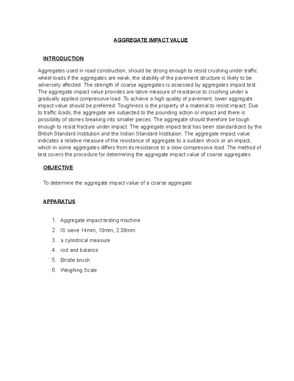 AIV Lab Report on Aggregate Impact Value Testing in Road Construction ...