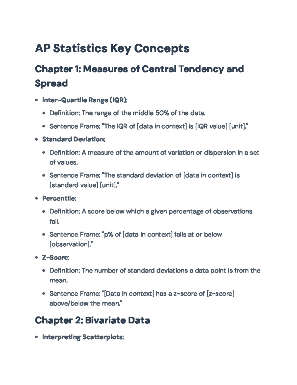 AP Statistics Key Concepts: Central Tendency, Variability, and Testing ...