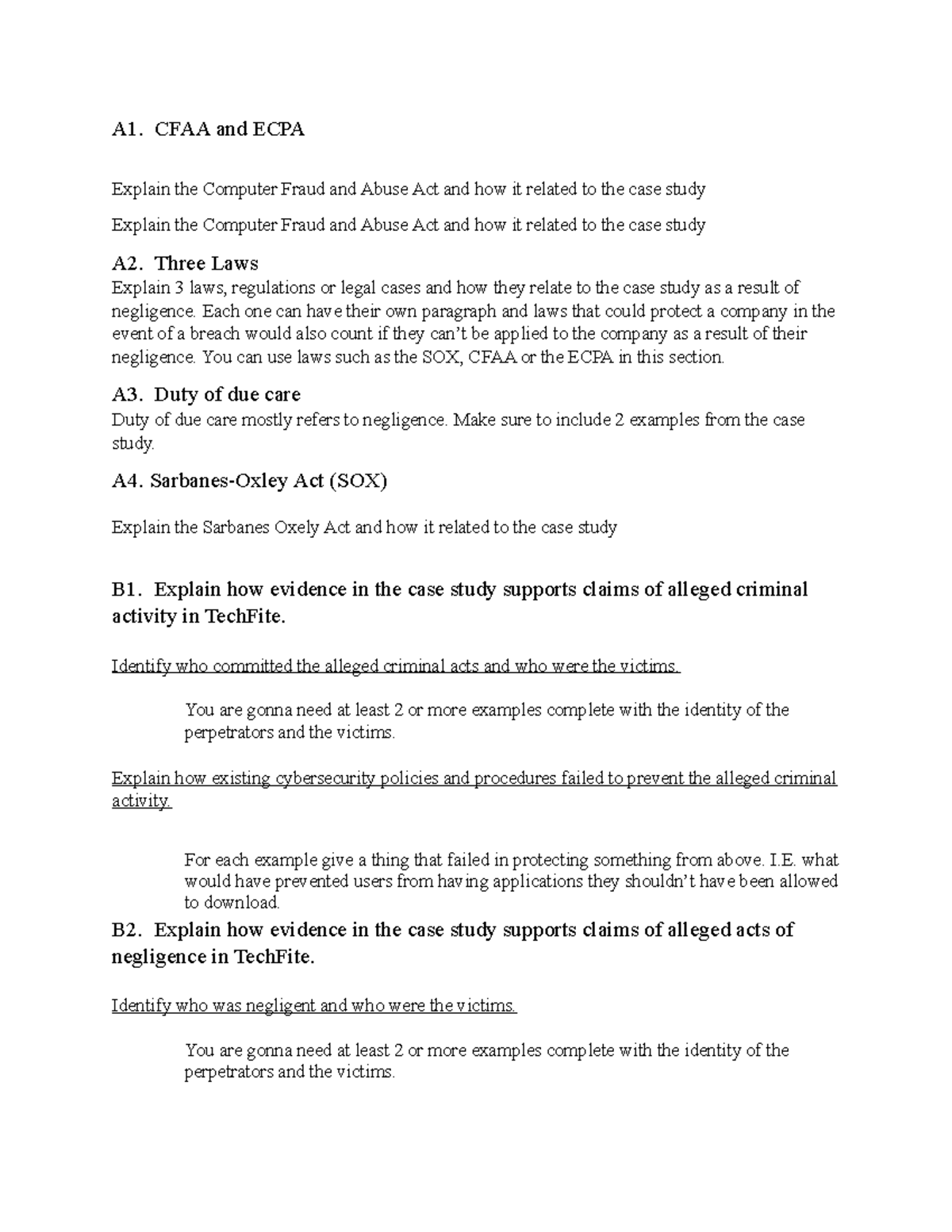 Task 1 summarized version - A1. CFAA and ECPA Explain the Computer ...