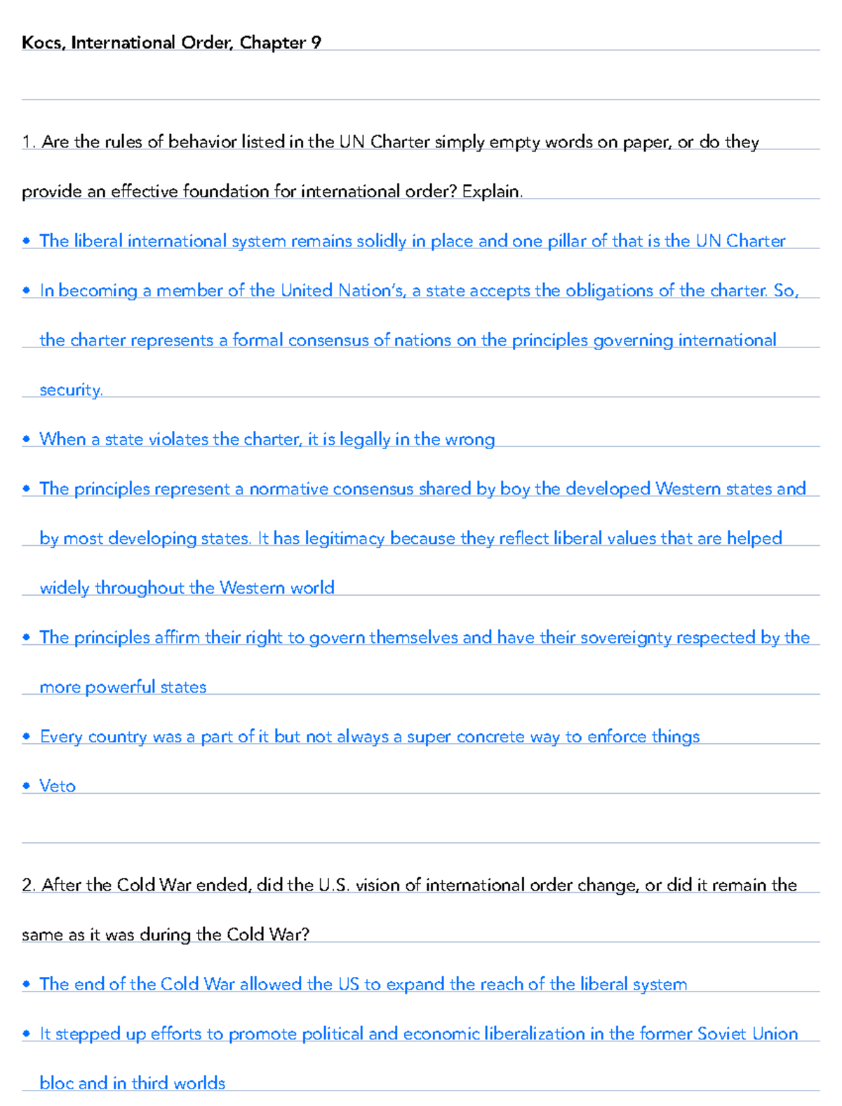 Analysis of International Order: Liberalism & Controversies (INTL 101 ...