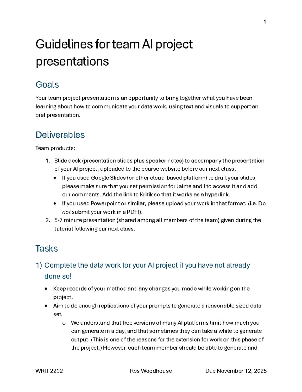 WRIT 2202 Team Presentation Guidelines for AI Projects - Studocu