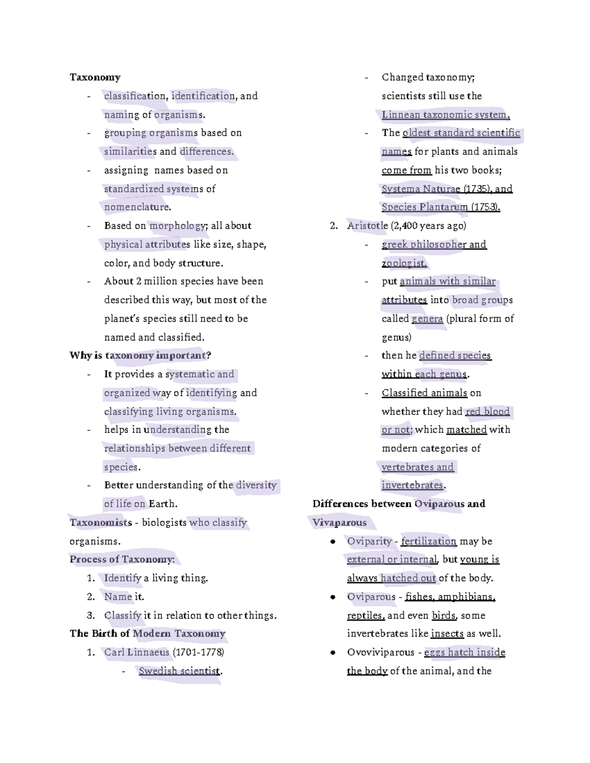 Genbio ST3 Taxonomy Classification and Naming of Organisms Review - Studocu