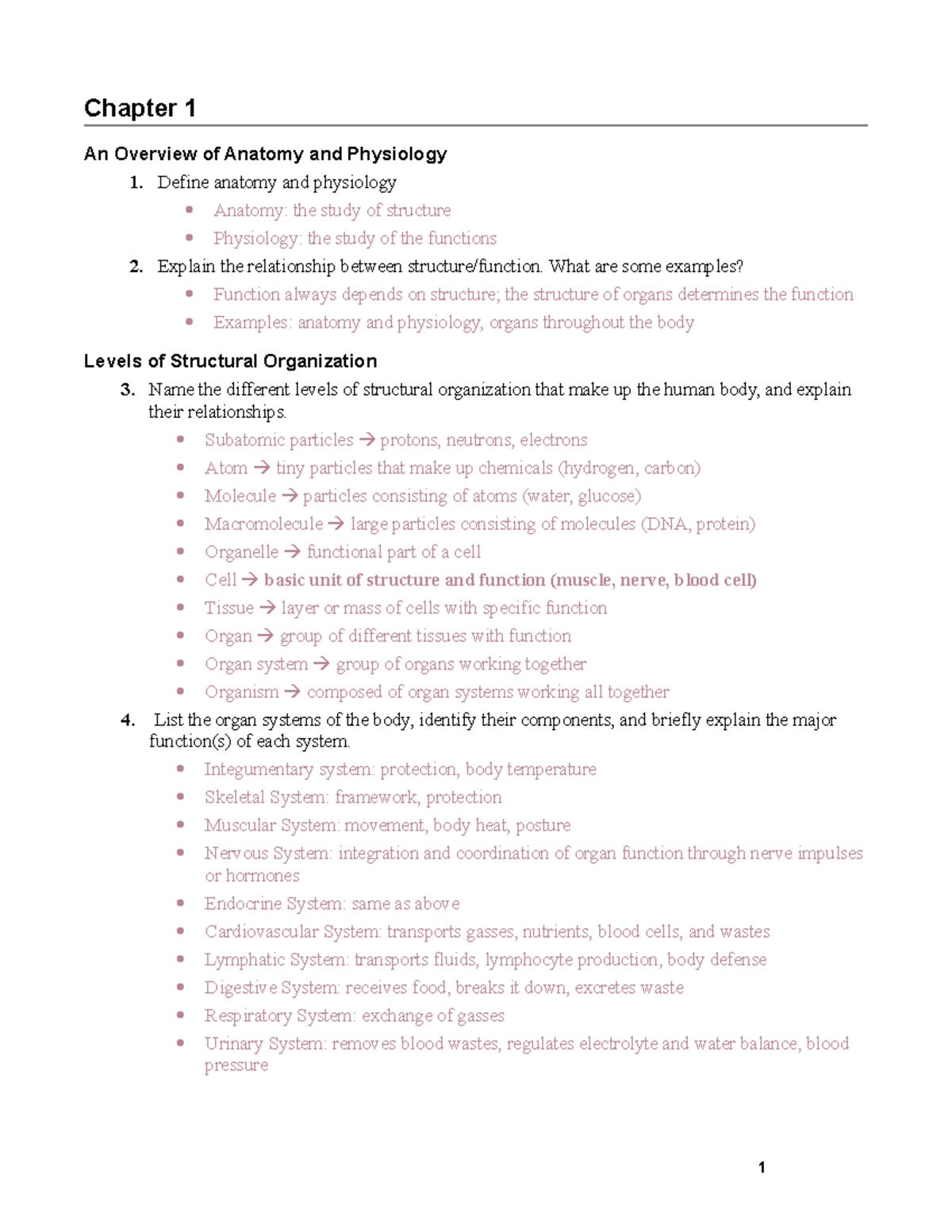 A+P Study Guide Exam 1 - Lecture notes Exam 1 - Chapter 1 An Overview ...