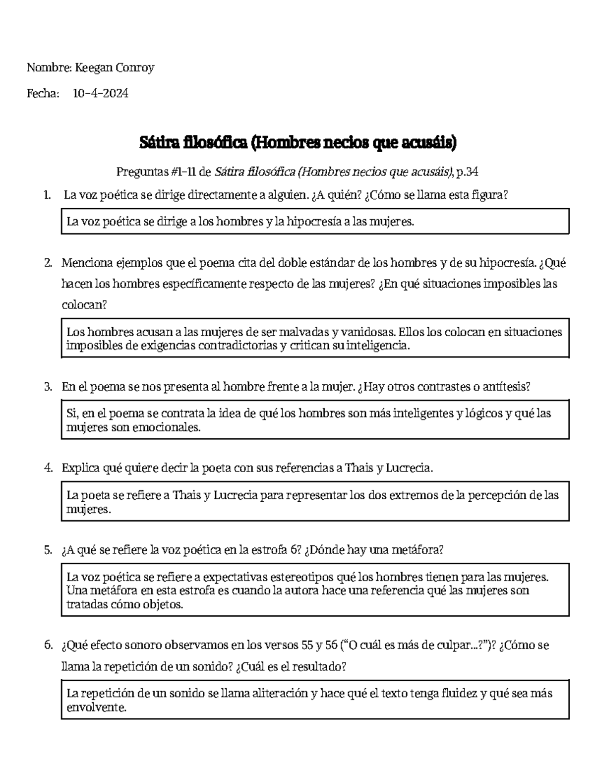 Preguntas de Análisis sobre Sátira Filosófica (Hombres necios) - 10/4 ...