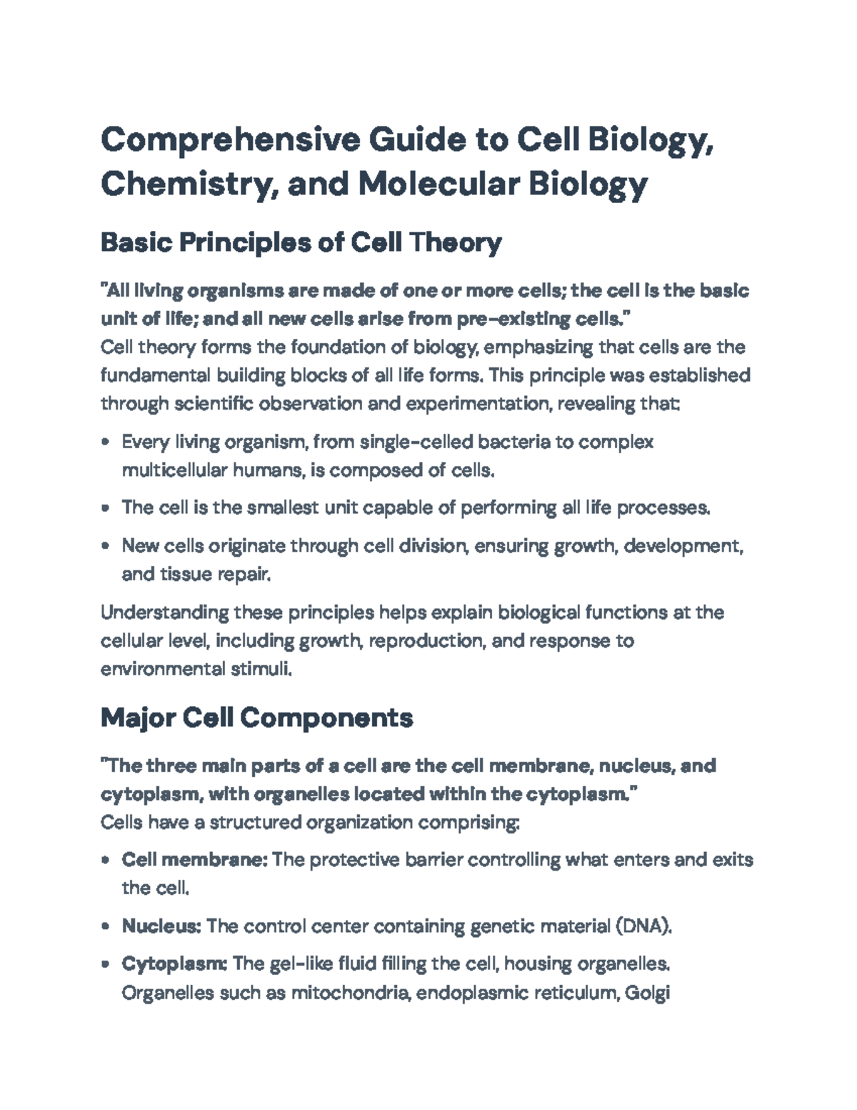 Comprehensive Guide to Cell Biology and Molecular Biology Principles (BIO101) - Studocu