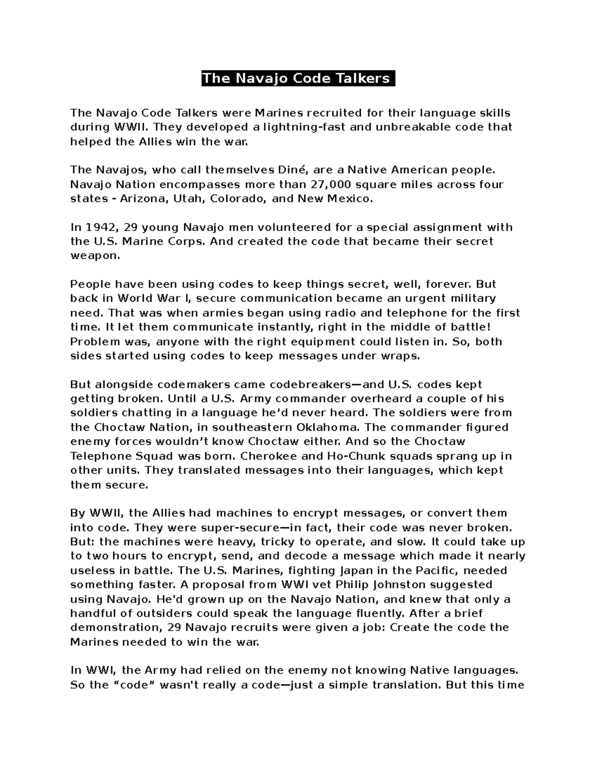 5. Navajo Code Talkers: Their Key Role in WWII Communication - Studocu