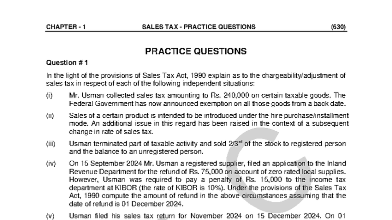 CHAPTER 1 SALES TAX PRACTICE QUESTIONS (630) - Comprehensive Guide ...