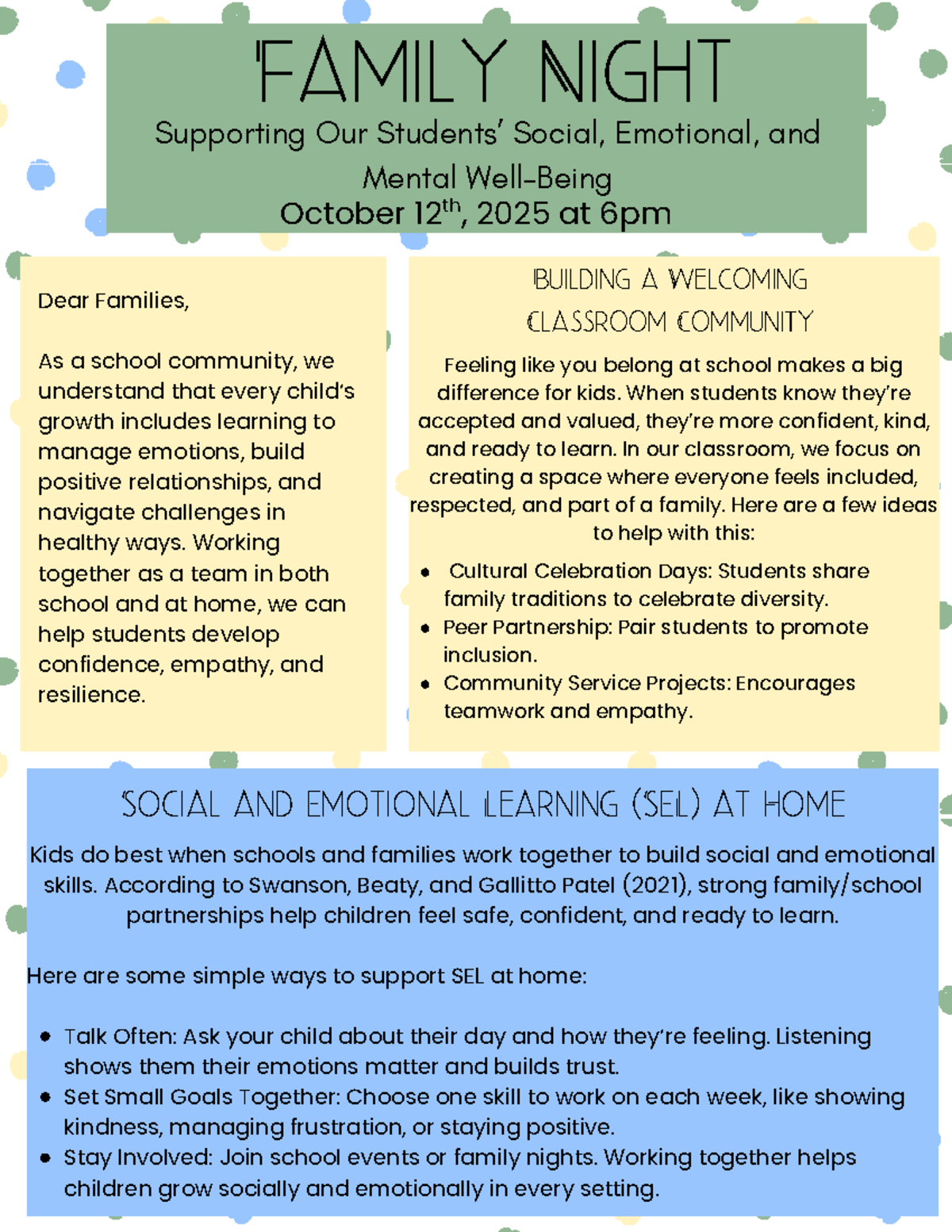 Family Night Newsletter: Supporting Social & Emotional Growth - Studocu