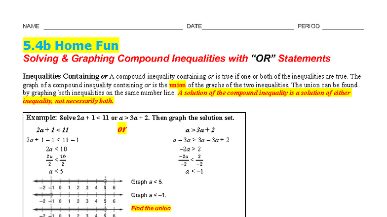 Graphing Compound Inequalities: Chapter 5 - Algebra 1 - Studocu