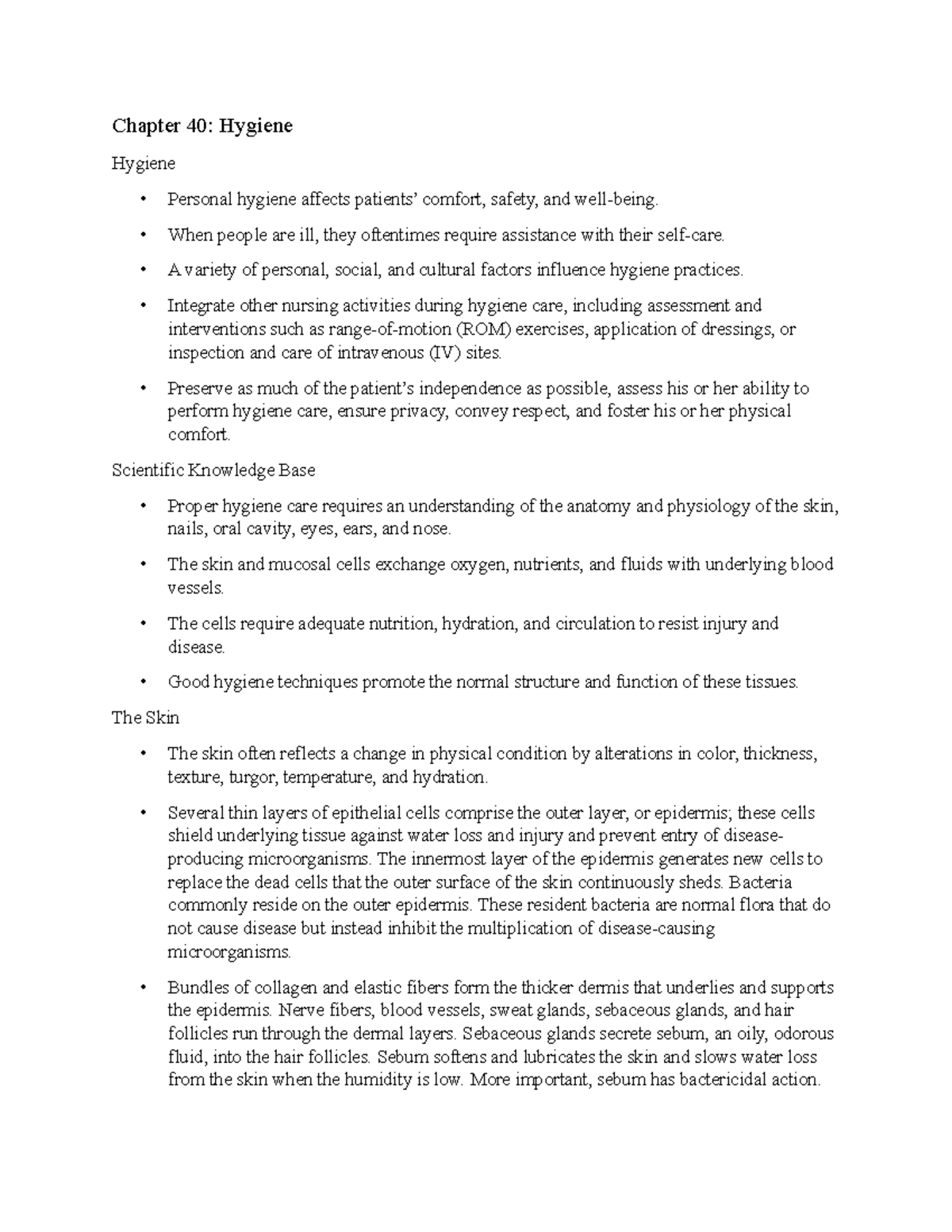 Chapter 40: Hygiene Care and Nursing Interventions PPT Notes - Studocu