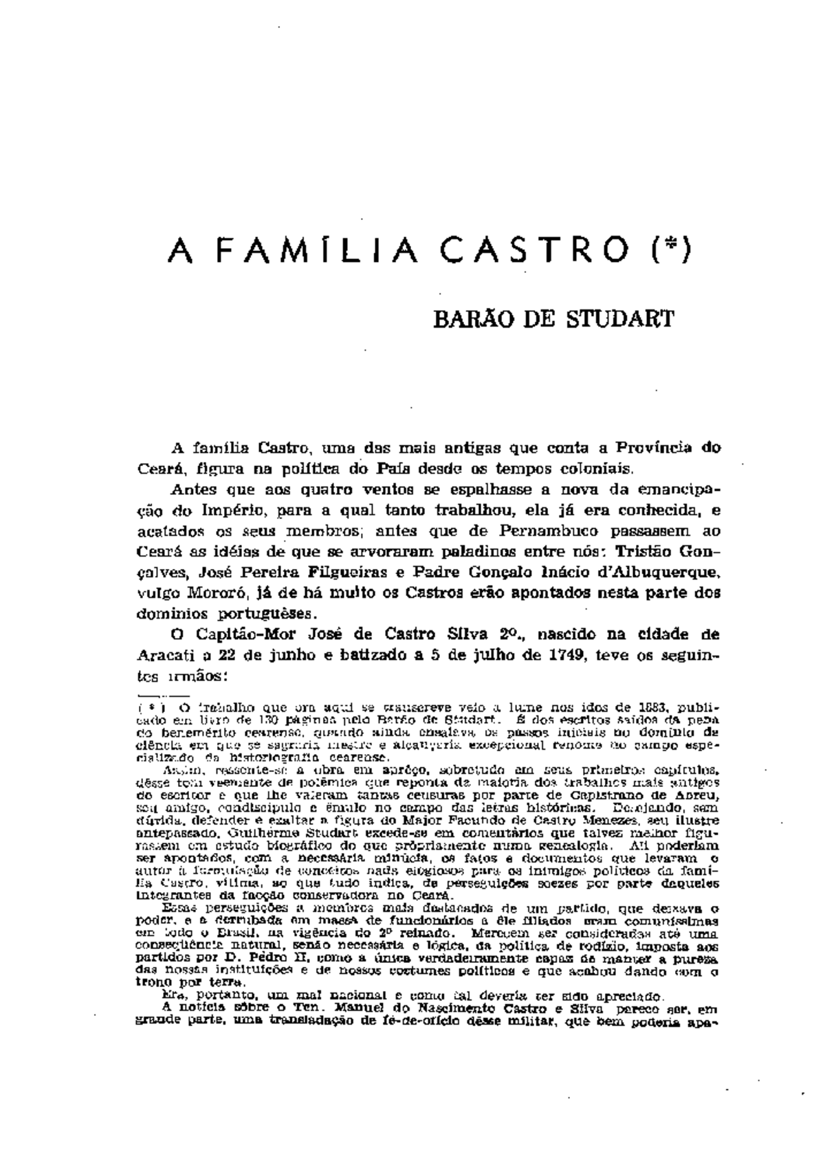 A Família Castro: História e Influência no Ceará - 1958-A - Studocu
