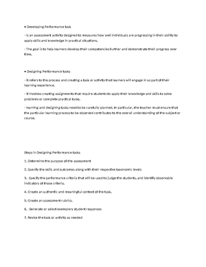 Prof Ed 311- Chapter 2 - Chapter 2 PROCESS-ORIENTED PERFORMANCE BASED ASSESSMENT 2. Process ...