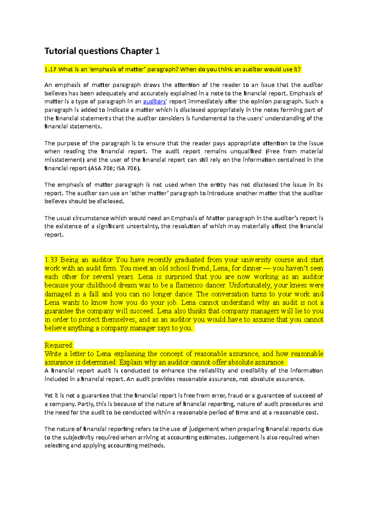 Tutorial questions 1 Answered - Tutorial questions Chapter 1 1 What is ...