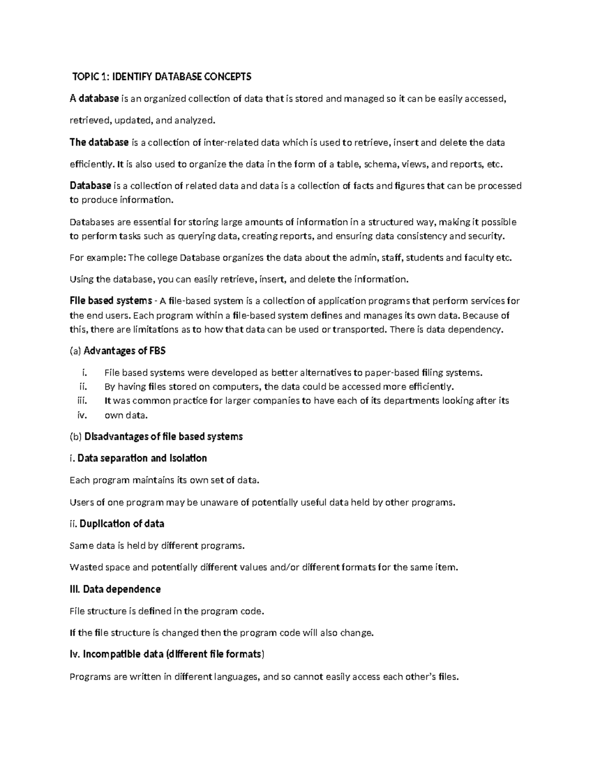 Lesson 1: Understanding Database Concepts and Approaches - Studocu