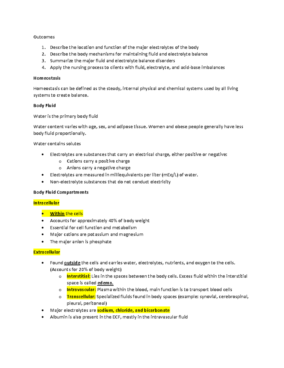 Hydration and Homeostasis - Exam 5 - Outcomes Describe the location and ...