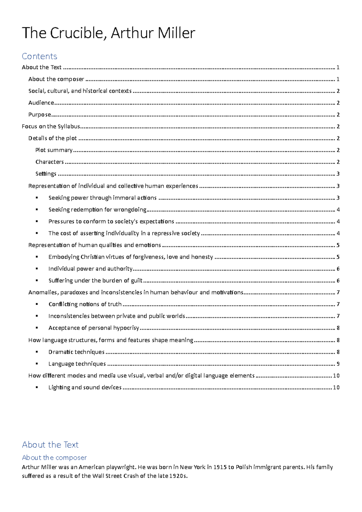 Common module the crucible summary note - The Crucible, Arthur Miller ...
