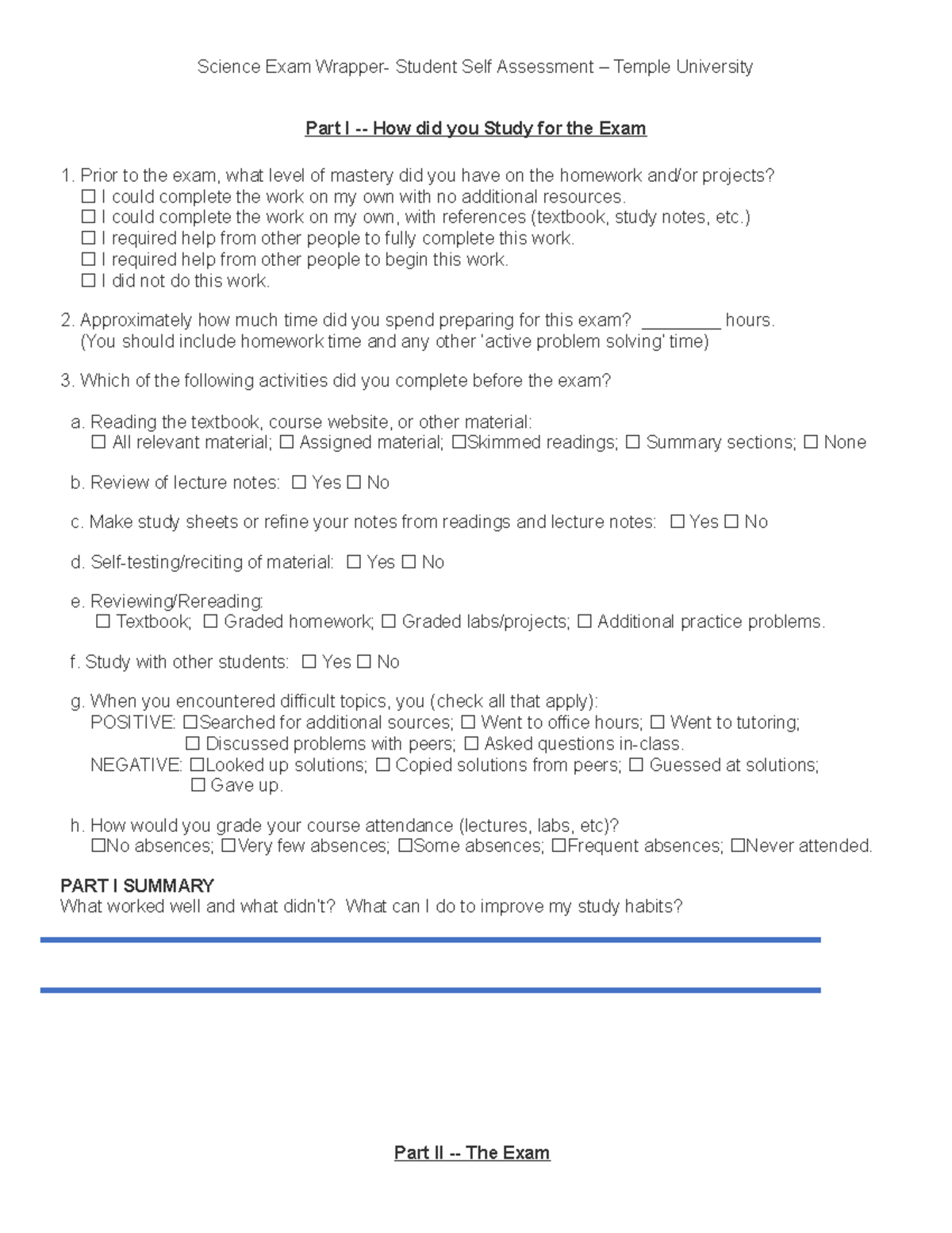 Science Exam Wrapper Template - Science Exam Wrapper- Student Self ...