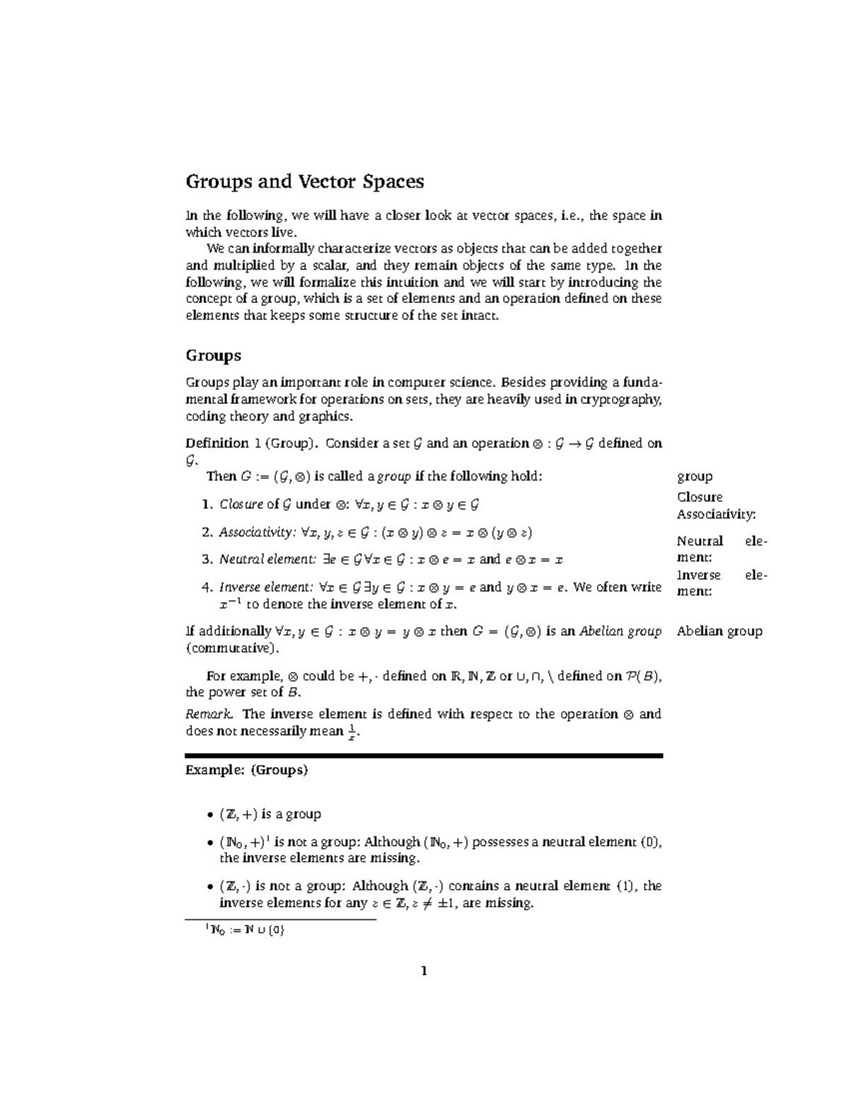 Vector Spaces and Groups: Summary of Key Concepts - Studocu