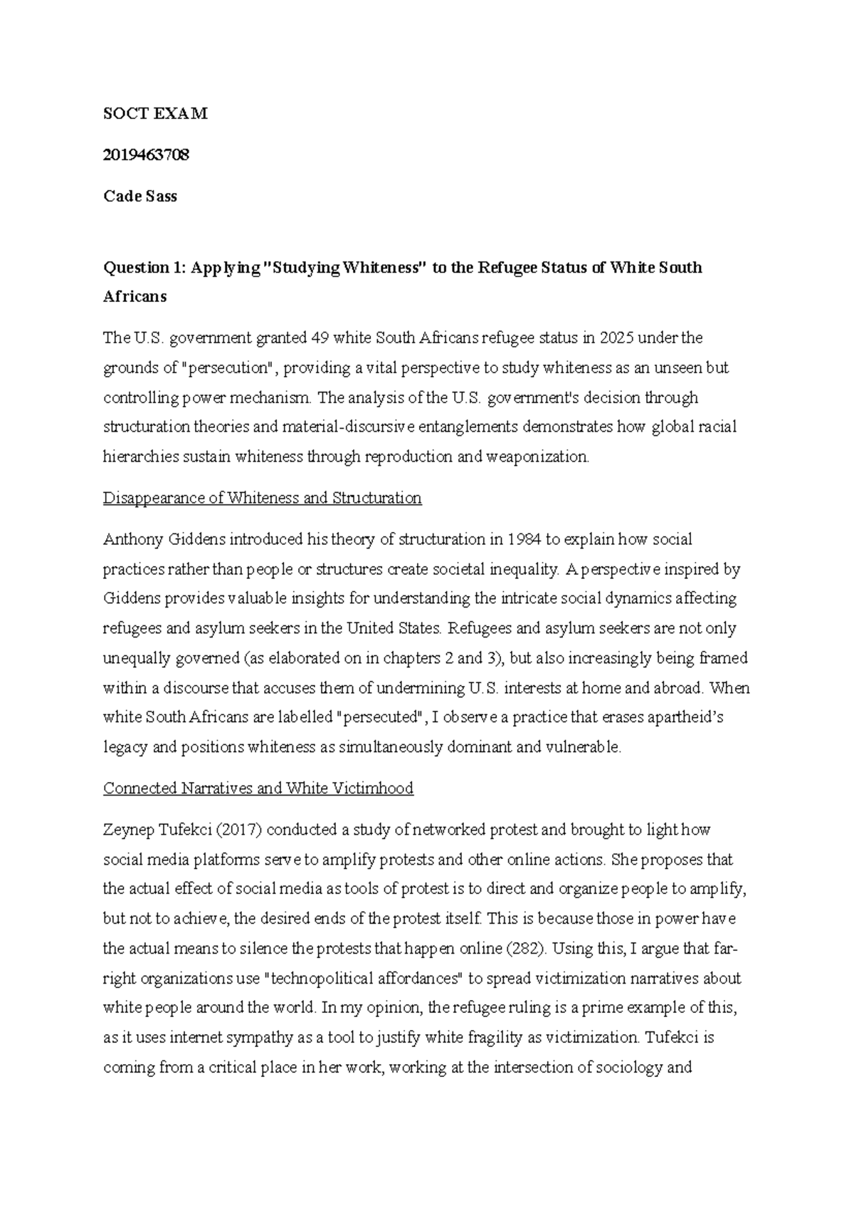 SOCT3714 Final Exam: Analyzing Whiteness and Refugee Status - Studocu