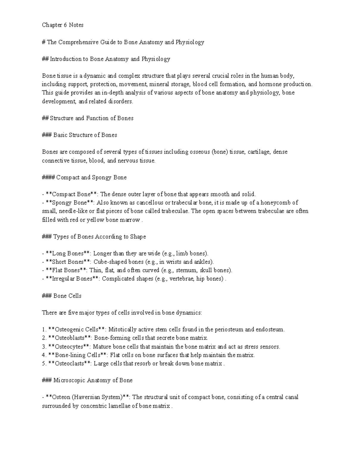 Exam 2 Notes - Exam 2 Chapter 6: Bones Chapter 7: The Skeleton Chapter ...