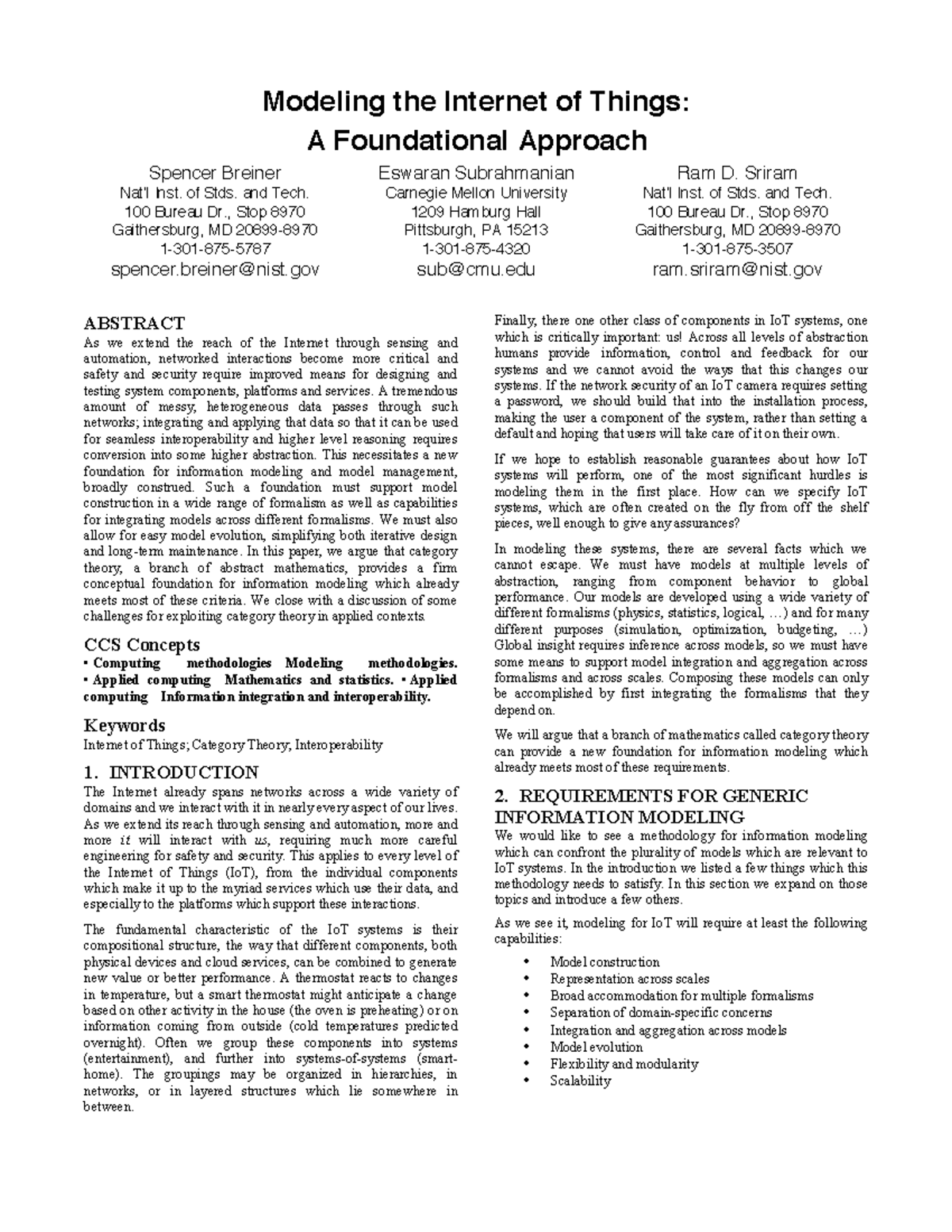 Modeling the IoT: A Foundational Approach (Wo T 2016 Paper 7) - Studocu
