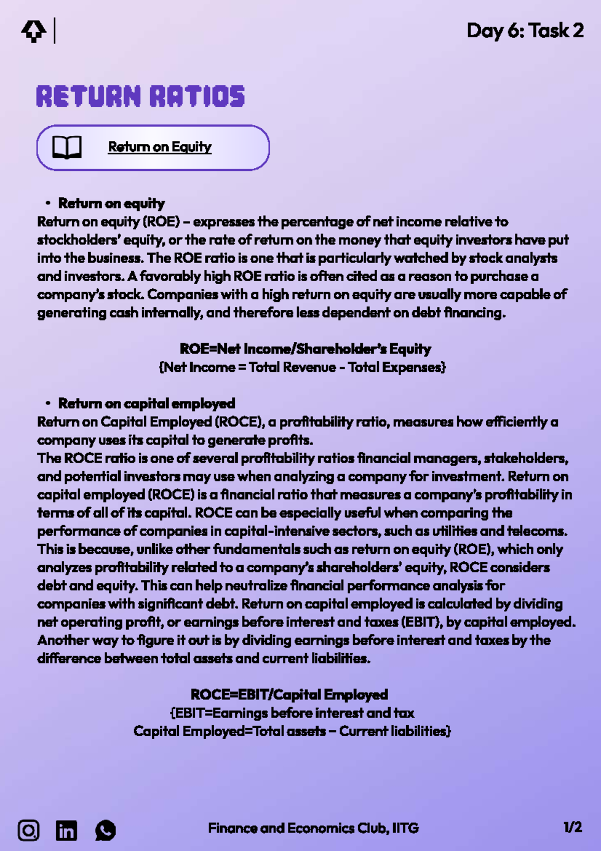 Day 6: Task 2 - Fundamental Analysis Bootcamp on Return Ratios - Studocu