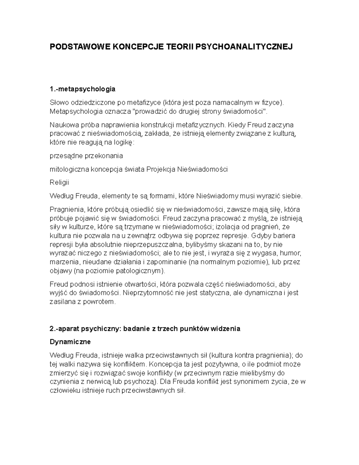 Podstawowe koncepcje teorii psychoanalitycznej - PODSTAWOWE KONCEPCJE TEORII PSYCHOANALITYCZNEJ ...