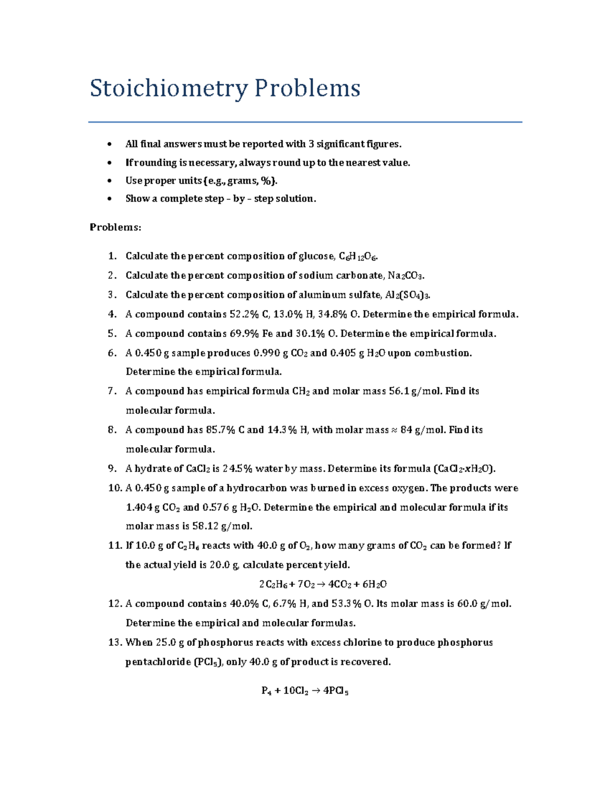 Stoichiometry Exercise: Final Exam Problems & Solutions - Studocu