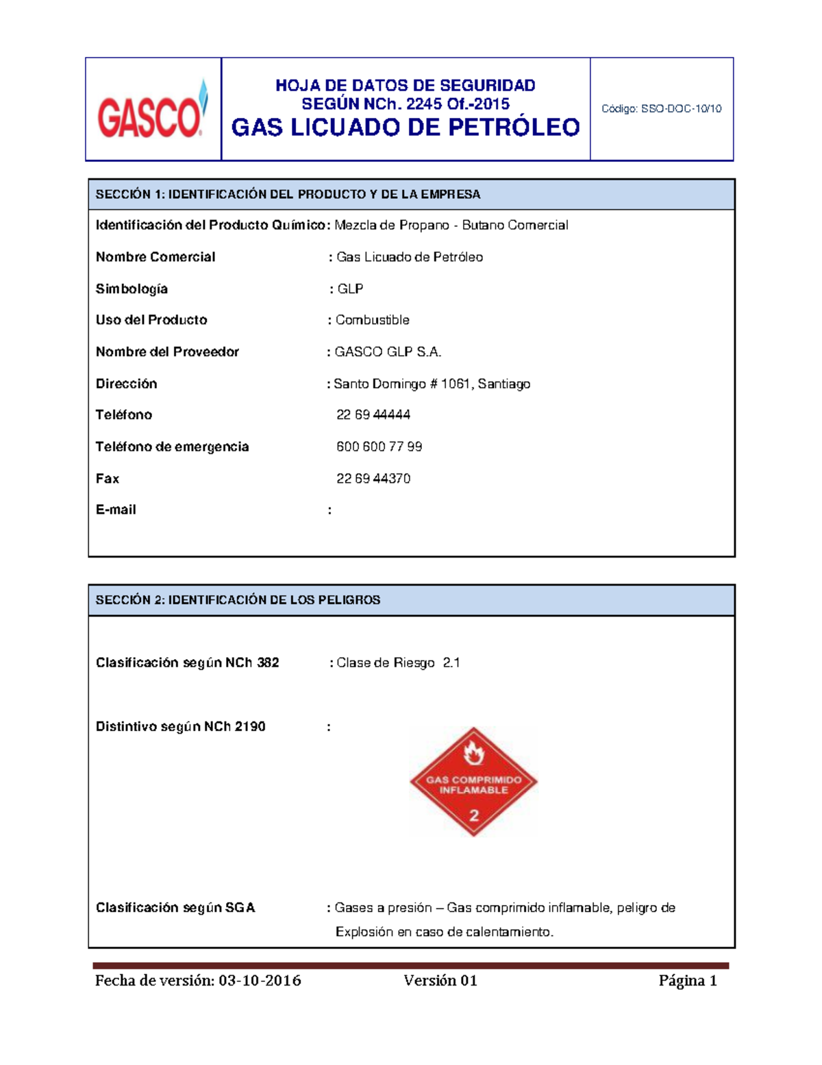 HDS Gasco 2016: Seguridad del Gas Licuado de Petróleo según NCh. 2245 ...