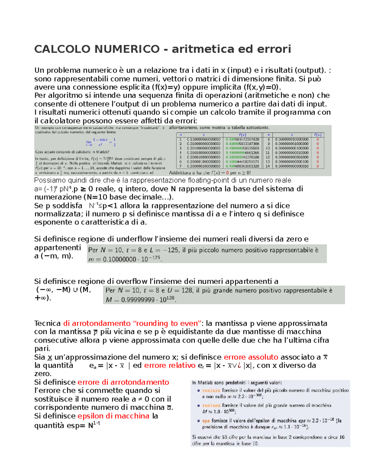 CALCOLO NUMERICO: Aritmetica, Errori e Metodi di Risoluzione - Studocu