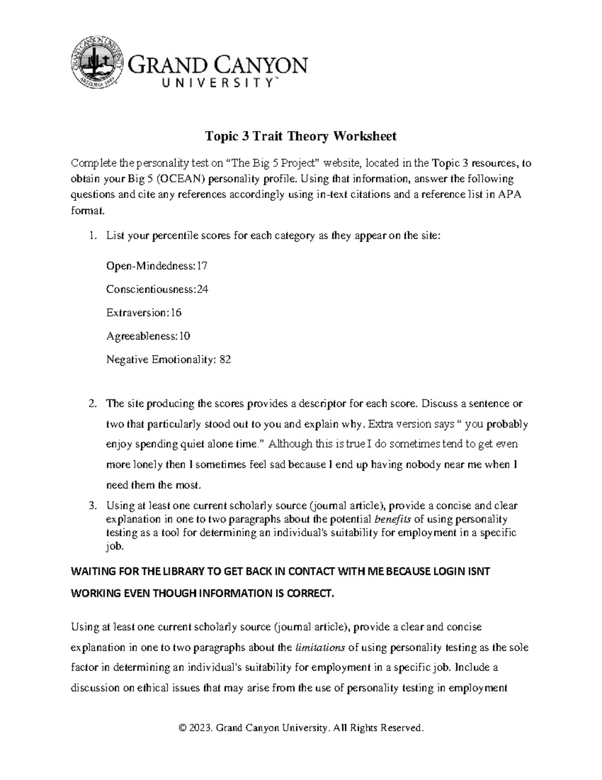 Trait Theory Worksheet: Exploring Personality Testing & Ethics - Studocu
