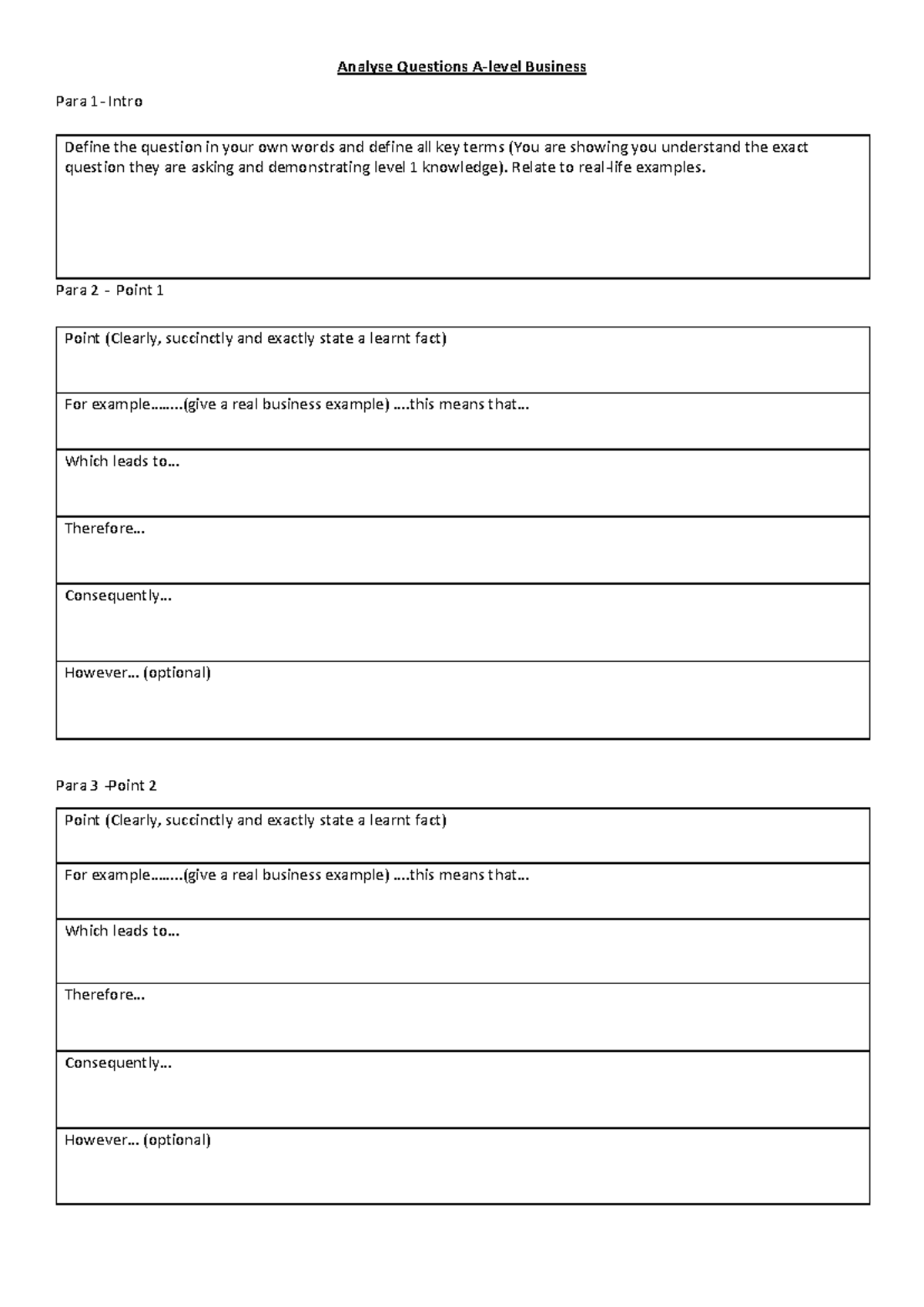 Writing Scaffold Analyse Questions new - Analyse Questions A-level ...