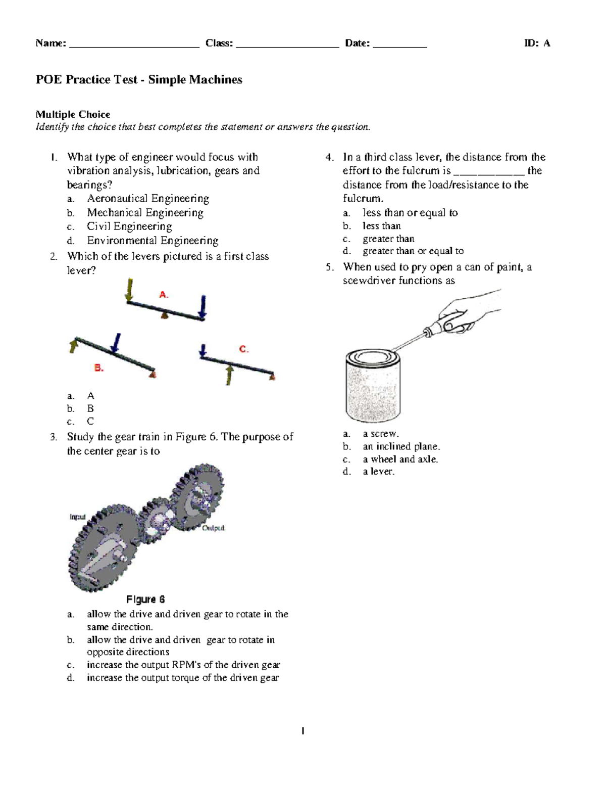 POE Practice Test: Simple Machines Multiple Choice Questions - Studocu