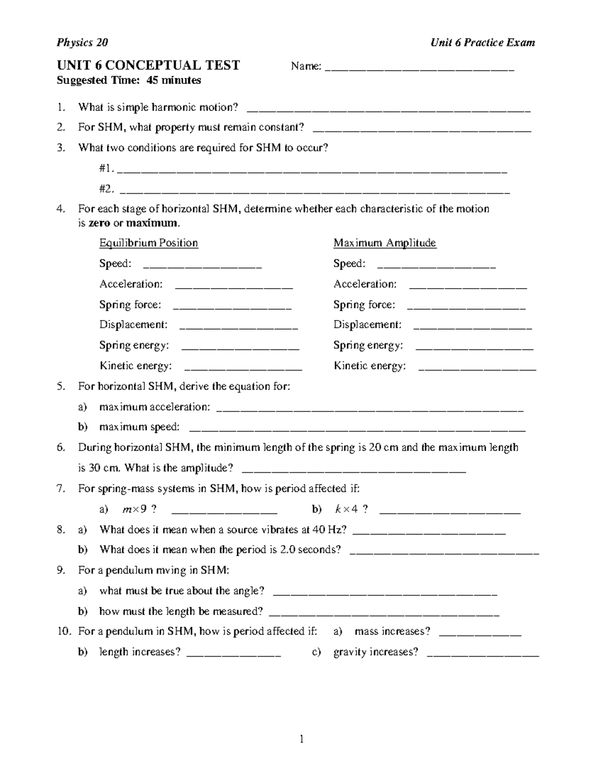 Physics 20 Unit 6 Practice Exam Review and Solutions - Studocu