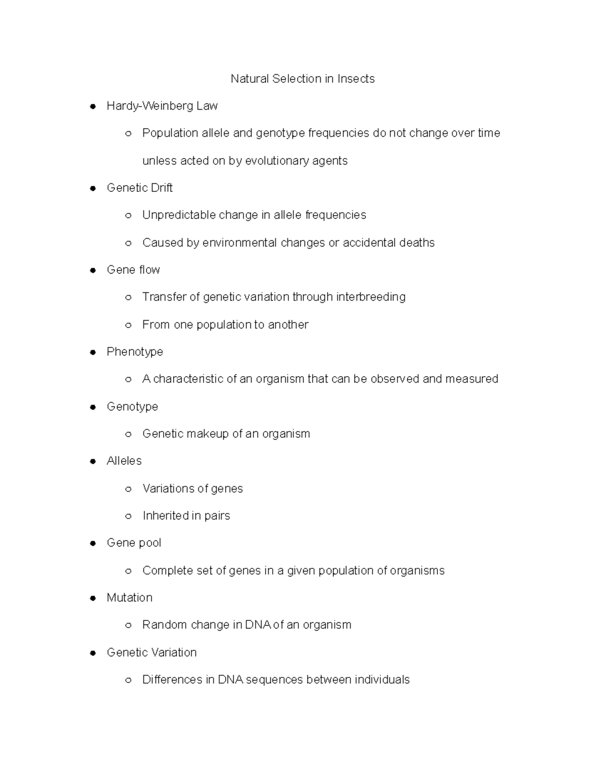 Natural Selection in Insects - Studocu