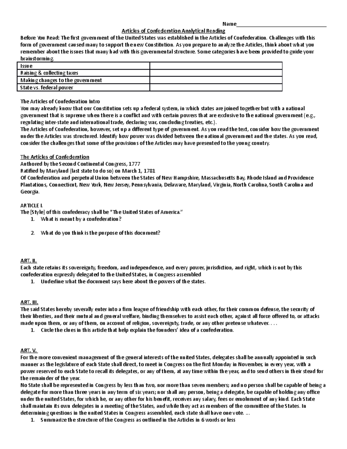 Articles of Confederation Analysis: Structure and Challenges Insights ...