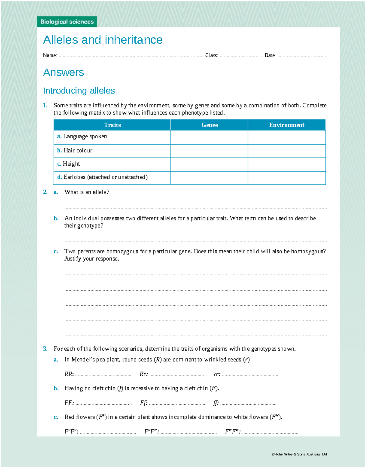 EWBK 13047 - Alleles and Inheritance Study Guide - Studocu
