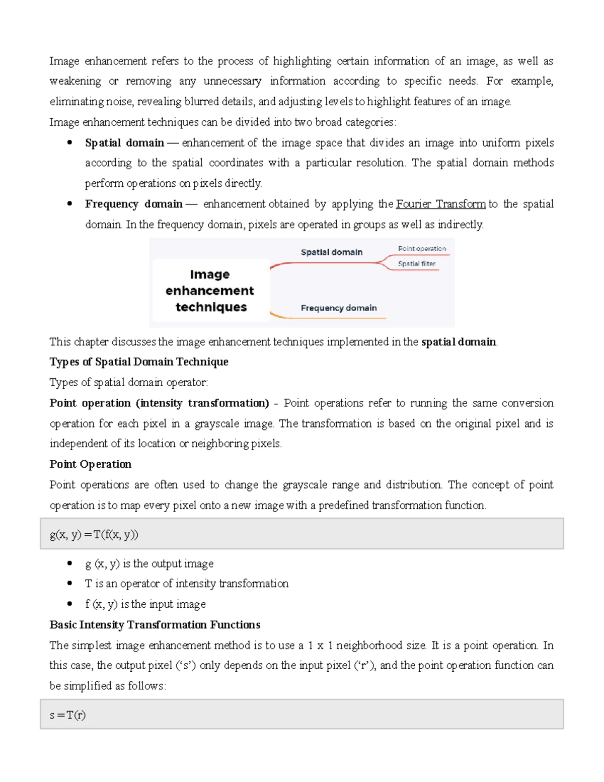 Unit 2 Image Enhancement Spatial Domain Methods Point Processing Intensity Transformations