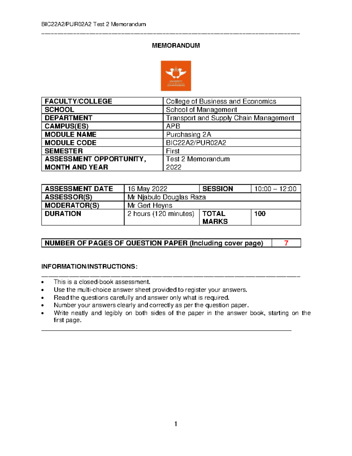 TEST 2 MEMO - How to manage business - - Studocu