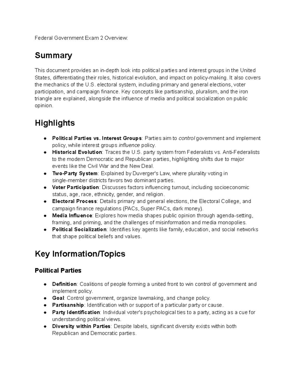 Federal Government Exam 2: Political Parties, Interest Groups ...
