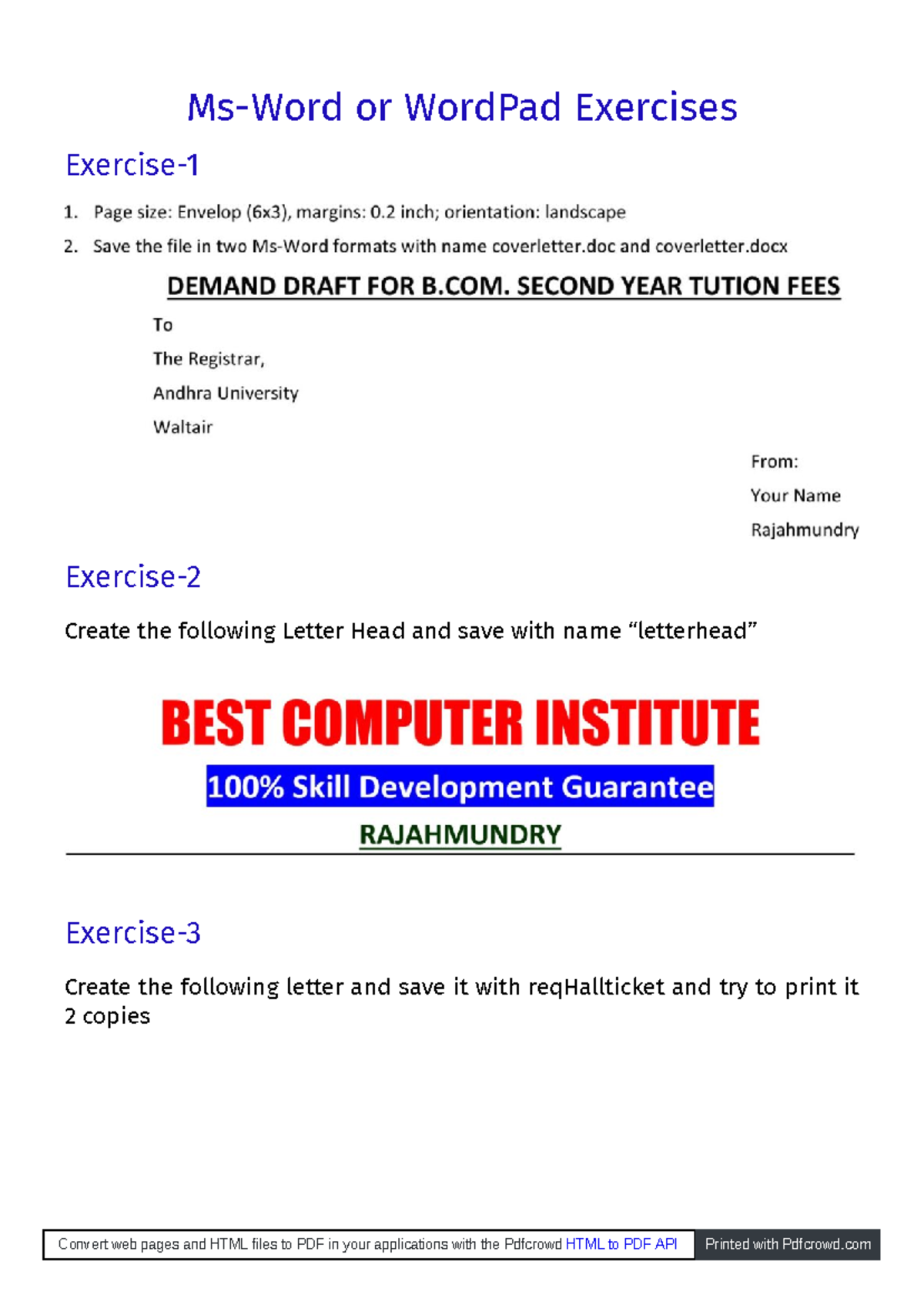 MS-Word Exercises: Letterhead & Letter Creation Tasks - Studocu