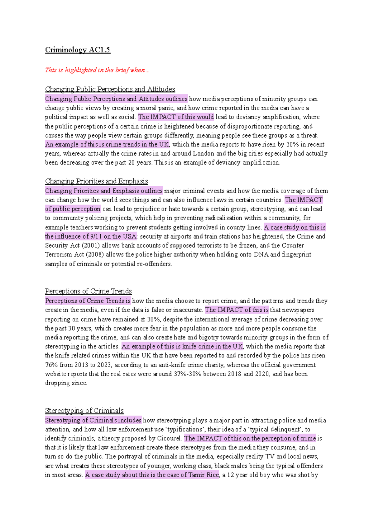 WJEC Criminology Unit 1 AC1.5: Media Influence on Crime Perceptions - Studocu