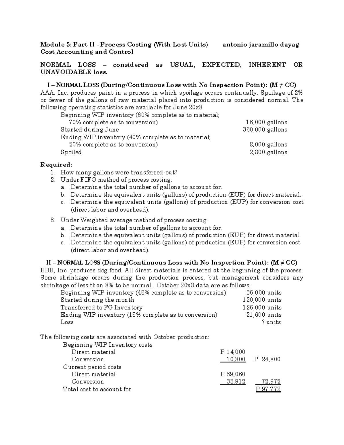[DG] CA5107 Module 5 Part 2 Process Costing: Normal & Abnormal Loss ...