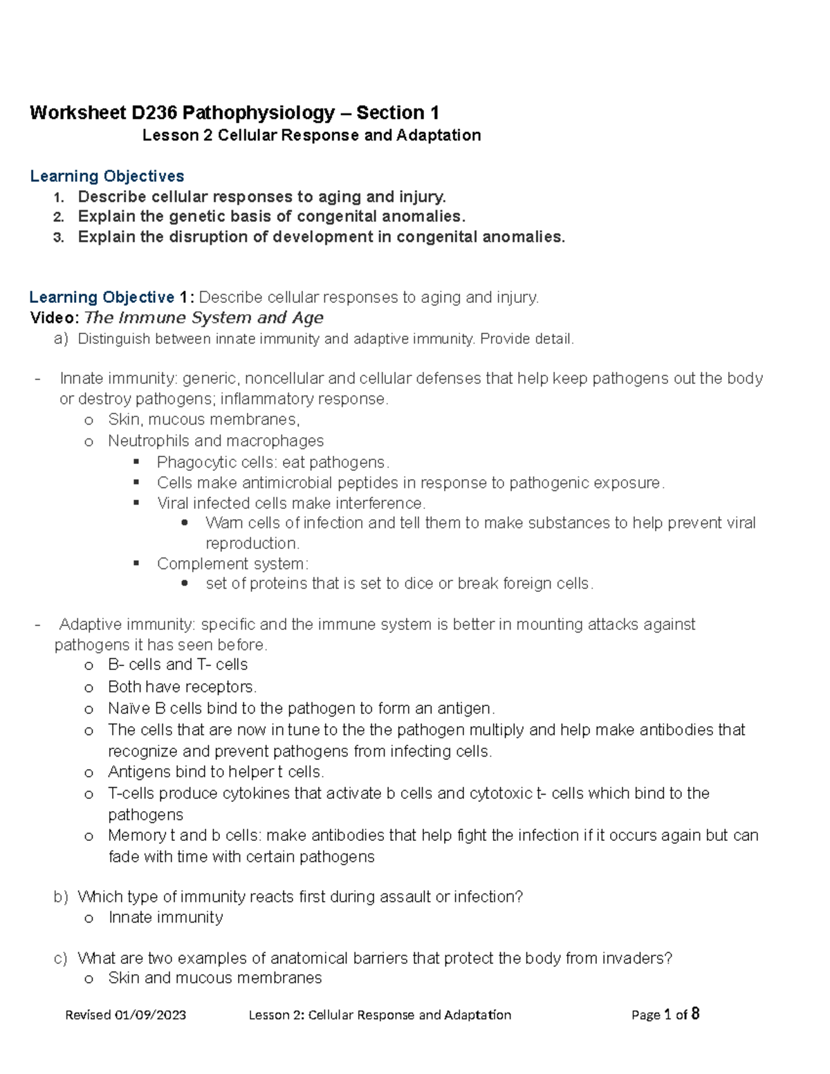 Lesson 2: Cellular Response & Adaptation in Pathophysiology (D236) - Studocu