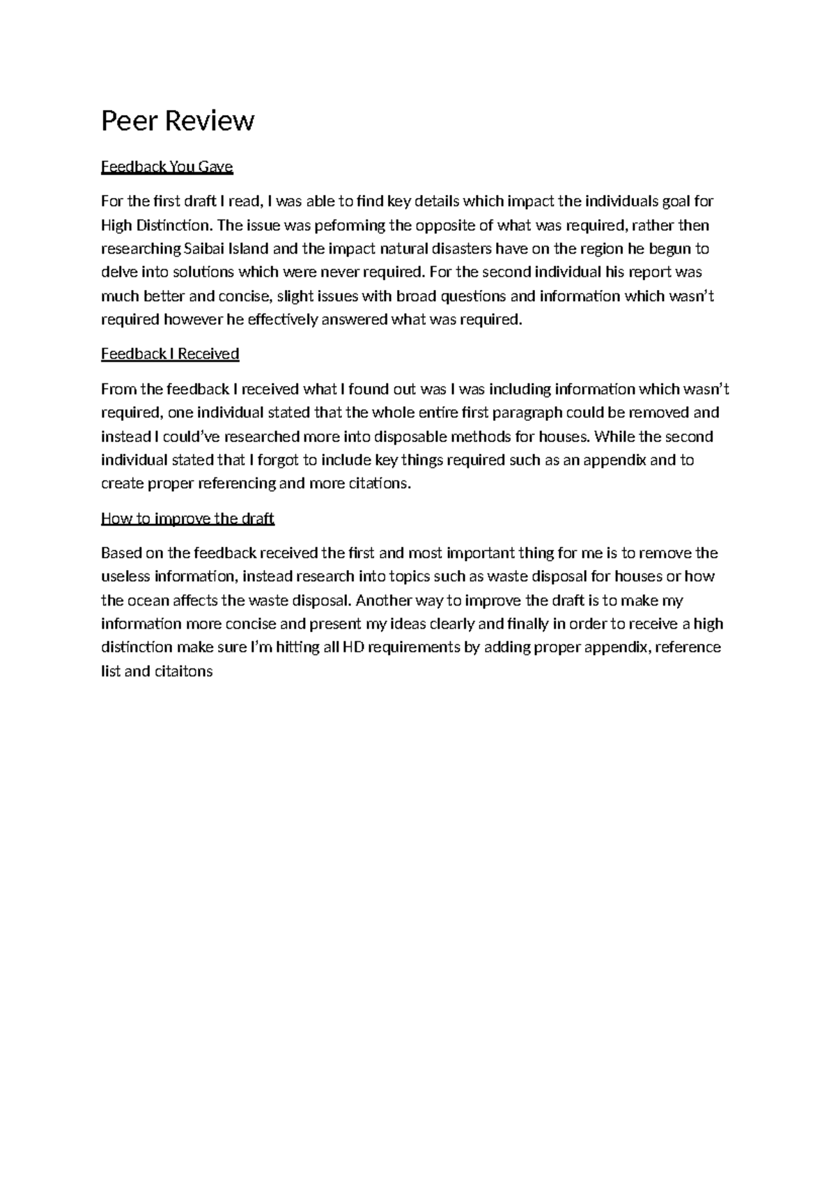 Peer Review Feedback for Draft Improvement - wdqwqd - Studocu