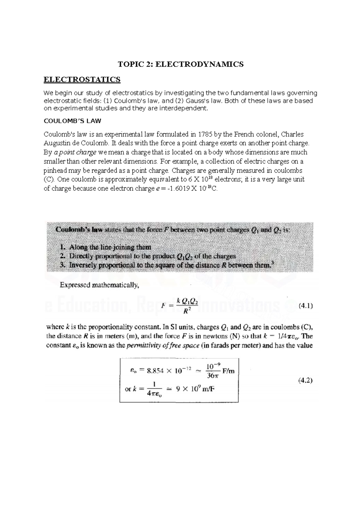 Topic 2: Electrodynamics - Electrostatics and Coulomb's Law - Studocu